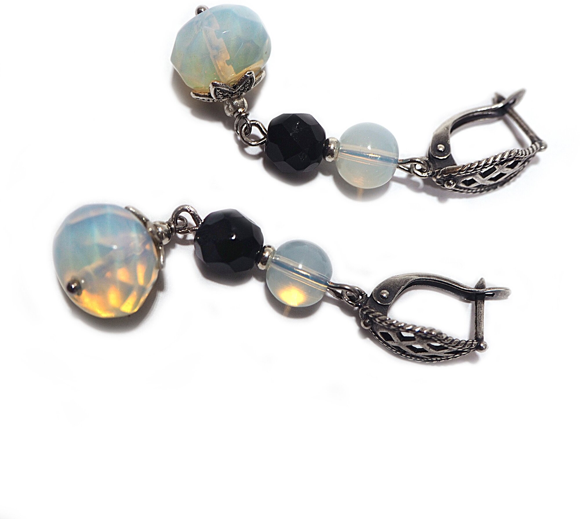 Серьги с подвесками, опал синтетический, стекло