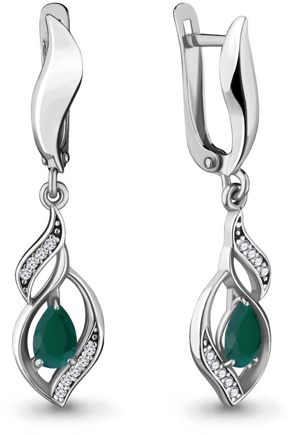 Серьги, серебро, 925 проба, агат, фианит