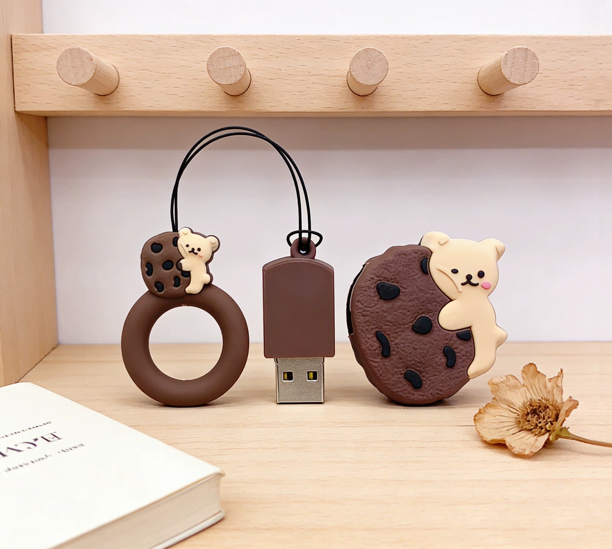 USB-накопитель в форме печенья медвежьей формы 128 ГБ с брелоком медвежонка, портативное хранилище для ПК и мобильных