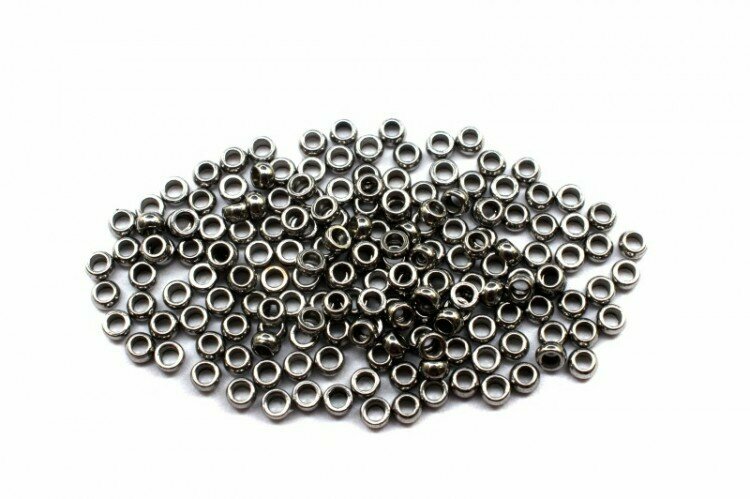 Кримпы (бусины зажимные) 1,5х0,8мм, отверстие 0,8мм, цвет стальной, хирургическая сталь, 35-037, 1г (около 200шт)