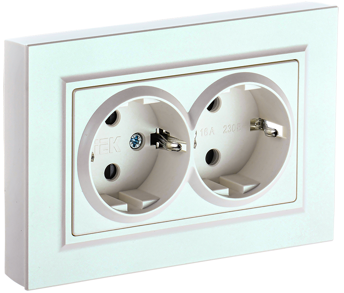 BRITE Розетка двухместная с заземлением без защитных шторок 16А в сборе РС12-3-БрЖ жемчуг IEK