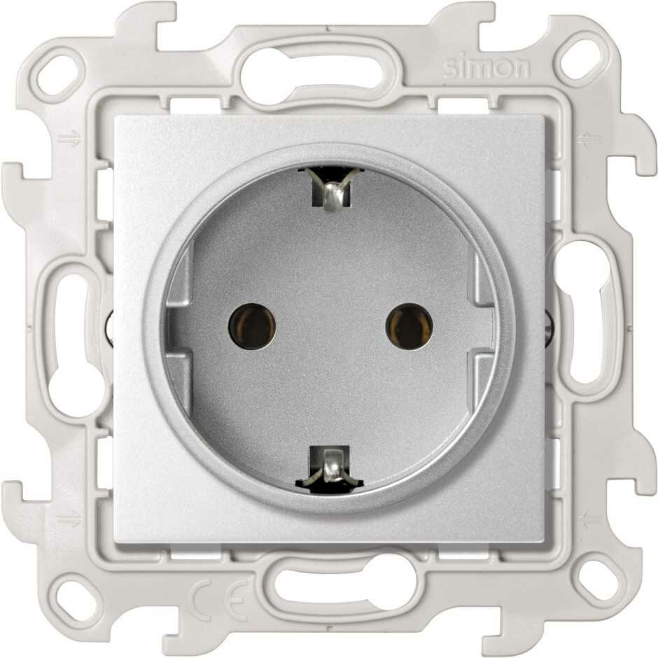 Розетка с заземлением Simon 24 Алюминий Schuko 2Р+Е 16A 250В с системой Push&Go 2420434-033
