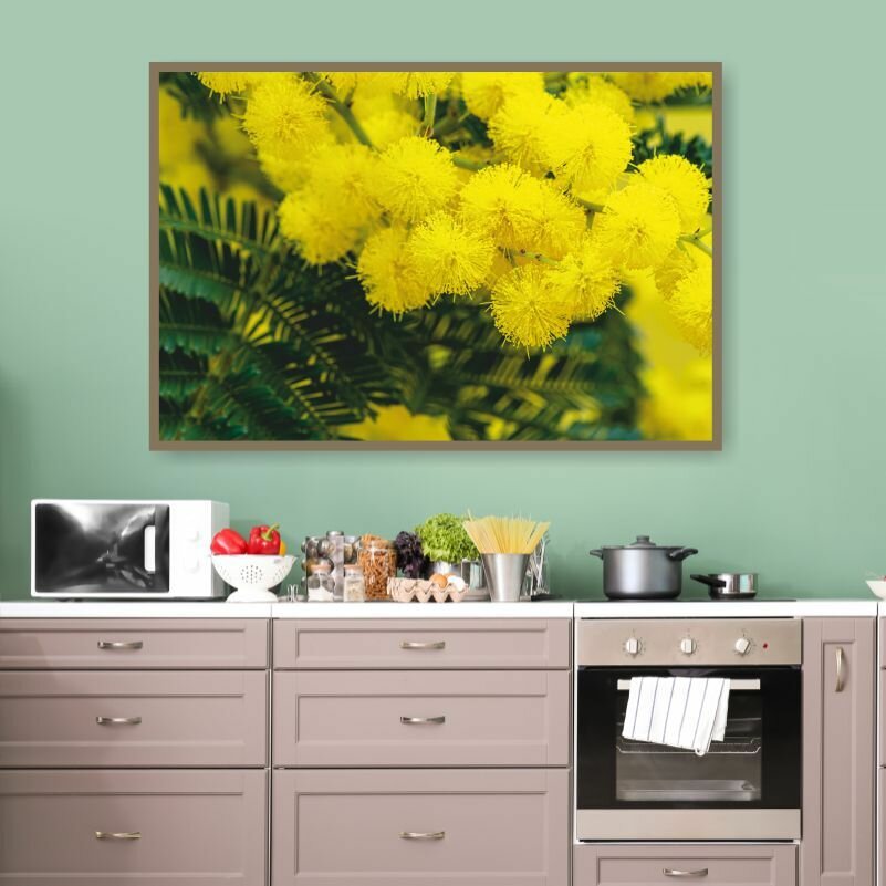 Постер для интерьера Цветы Мимозы на стену 40х30 см в тубусе ПолиЦентр