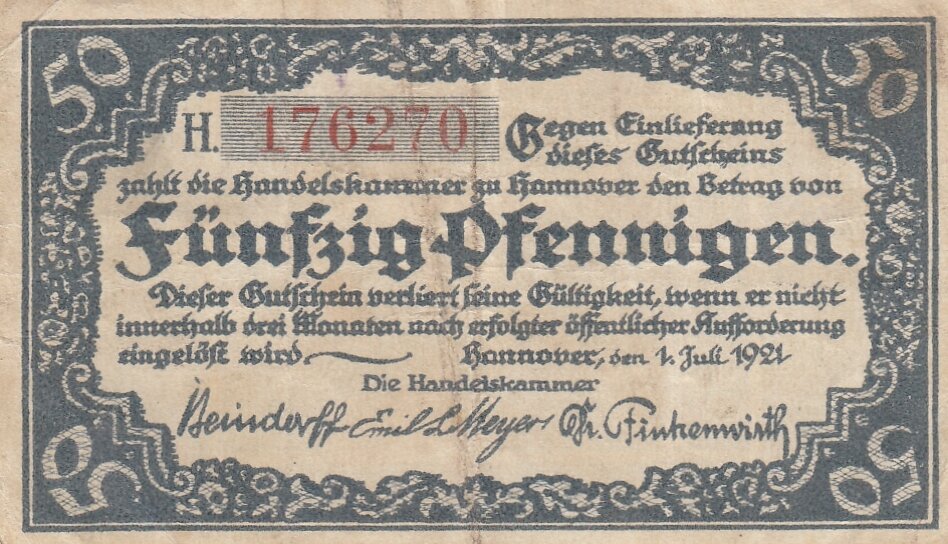 Германия (Веймарская Республика) Ганновер 50 пфеннигов 1921 г. (5)
