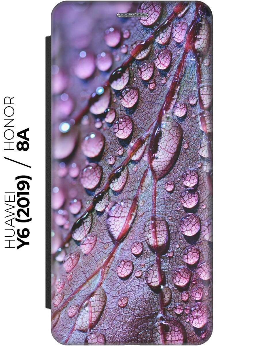 Чехол-книжка Лист в каплях на Honor 8A / 8A Pro / Huawei Y6 (2019) / Y6 Prime (2019) / Хонор 8а / 8а Про / Хуавей У6 2019 / У6 Прайм 2019 черный