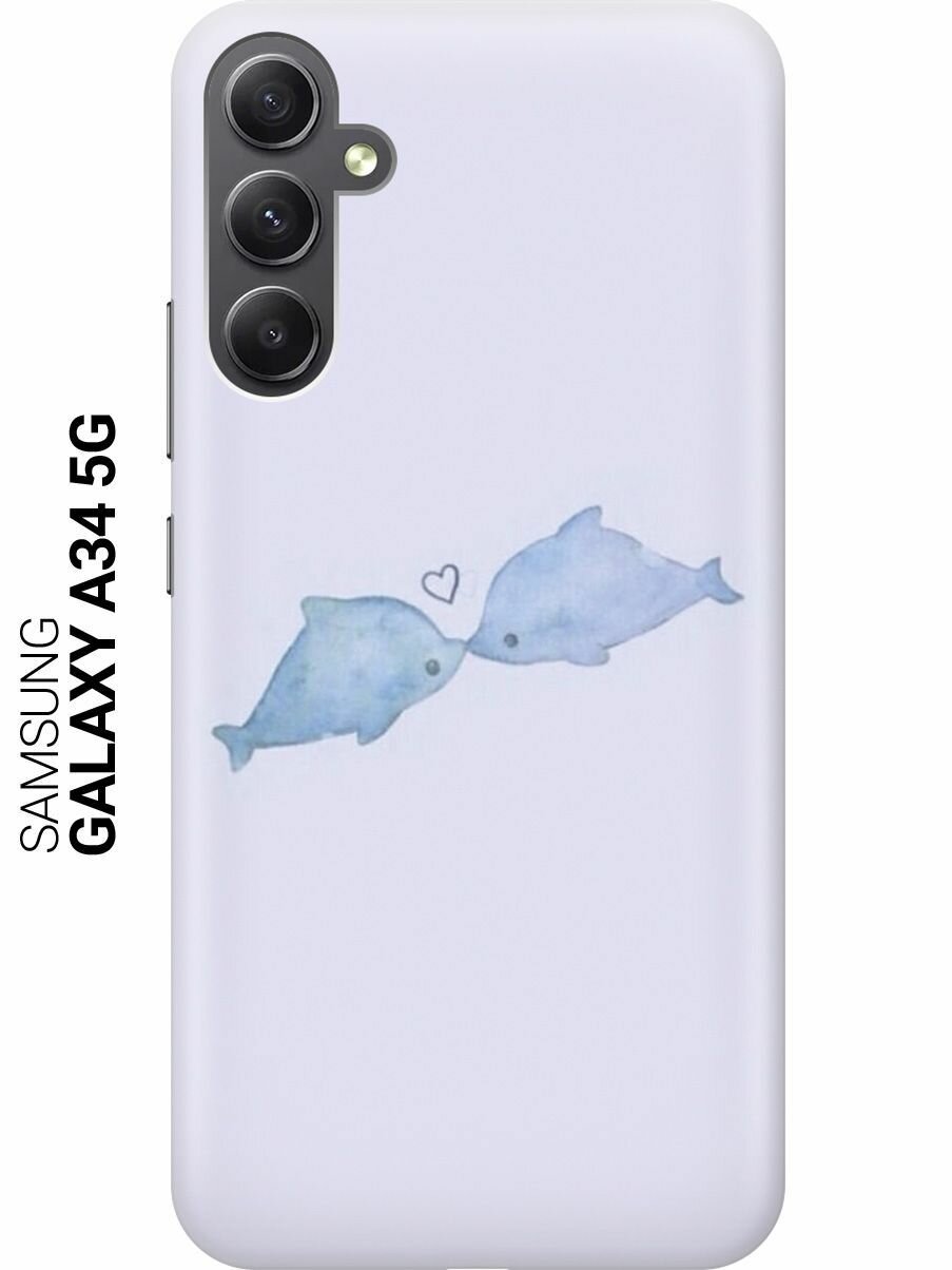 Силиконовый чехол на Samsung Galaxy A34 5G, Самсунг А34 с принтом "Дельфинчики"