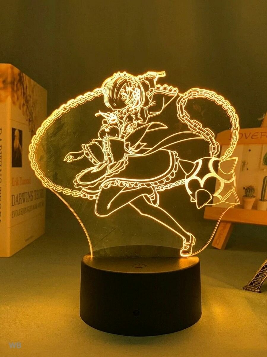 Ночник Аниме Жизнь в альтернативном мире с нуля - Anime Re: Zero. Подарок фанату аниме и манги — декор в комнату с любимыми персонажами, в стиле отаку и японской анимации.