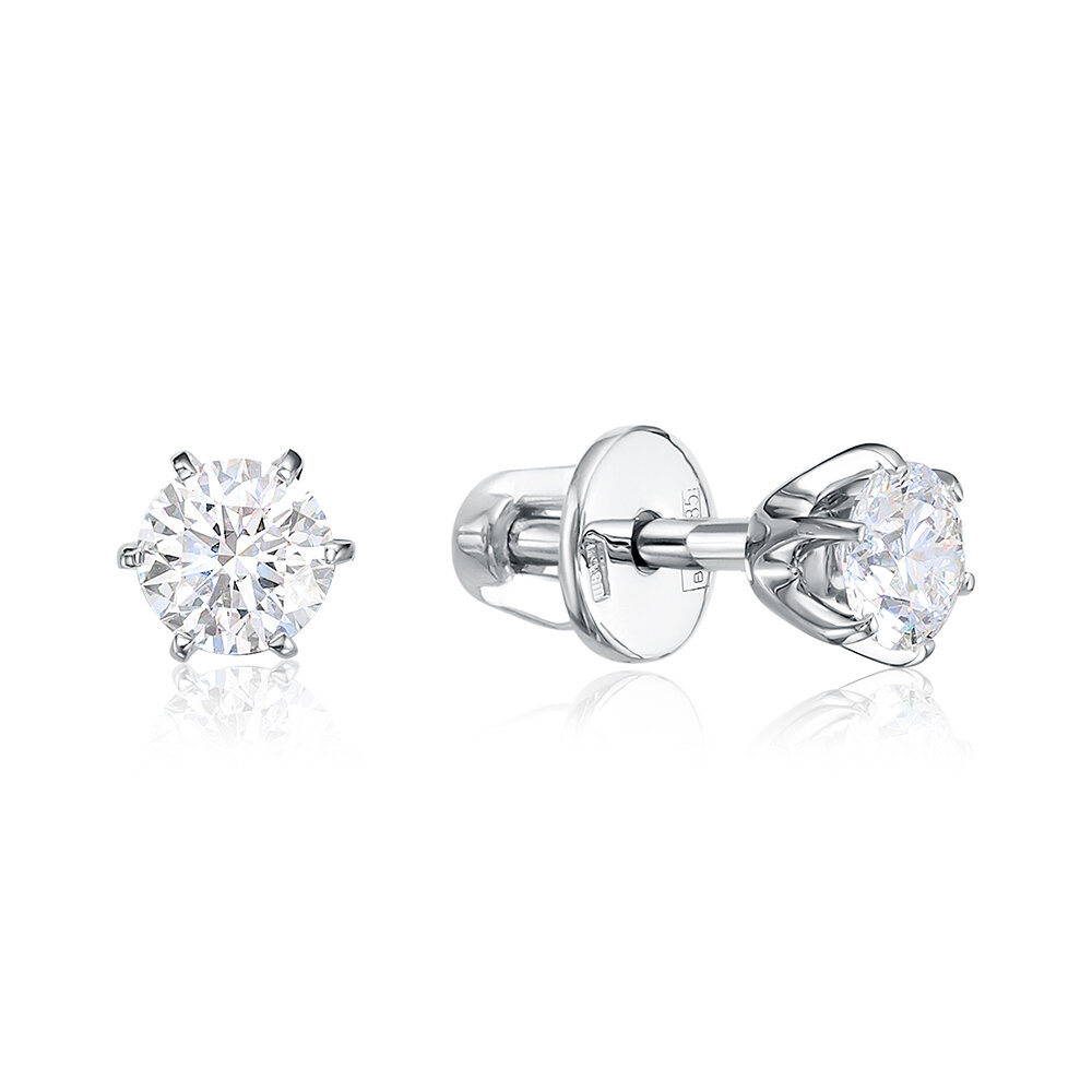 Серьги пусеты Бриллиантовая студия, белое золото, 585 проба, бриллиант