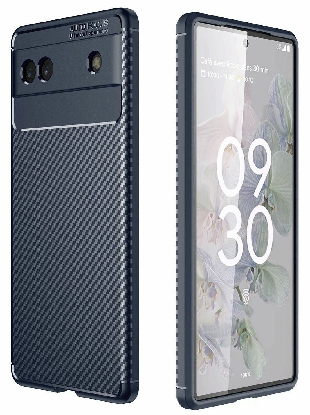 Чехол на Google Pixel 6a силиконовый под карбон синий противоударный