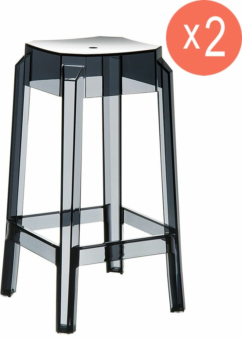 Комплект из 2-х прозрачных полубарных стульев Siesta Fox 65, без спинки, цвет черный