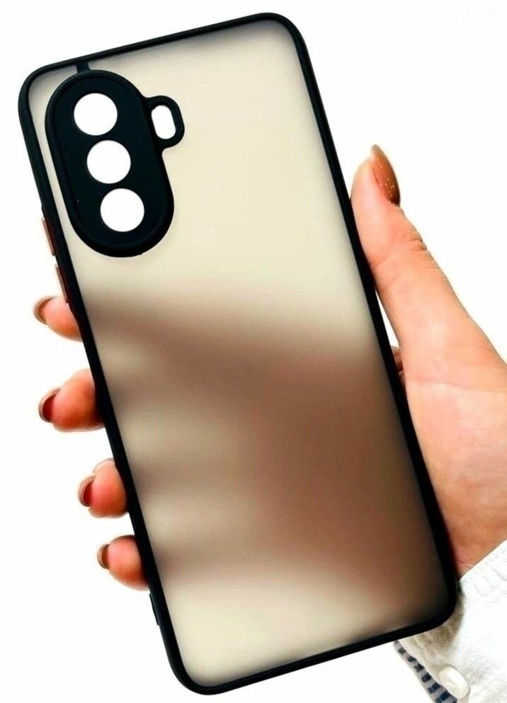 Накладка пластиковая матовая для Huawei Nova Y70 / Huawei Nova Y70 Plus с силиконовой окантовкой чёрная