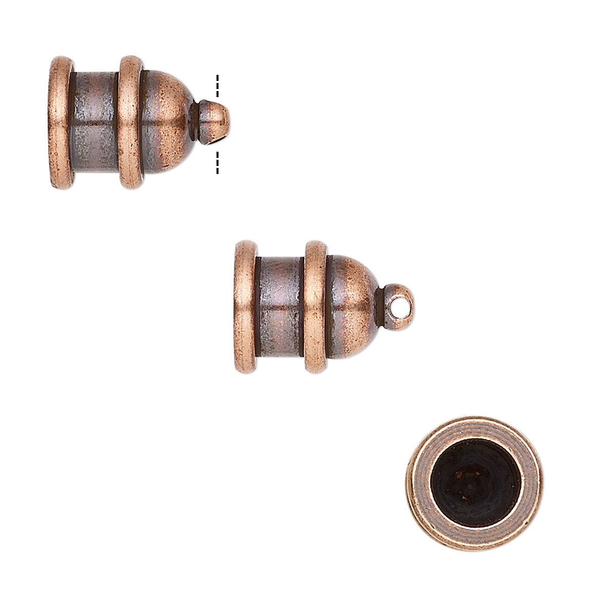 Концевики 13х10мм (внутренний размер 6мм), TierraCast, Пагода, клеевые, для шнура, базовый материал - оловянный сплав, медные с чернением, пара