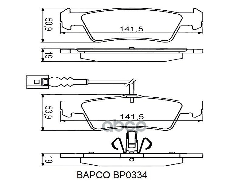 Колодки тормозные дисковые BP0334 задние, комплект, BAPCO арт. BP0334