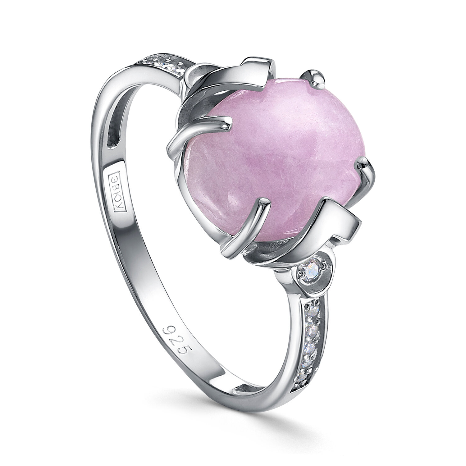 Кольцо, серебро, 925 проба, кунцит, фианит