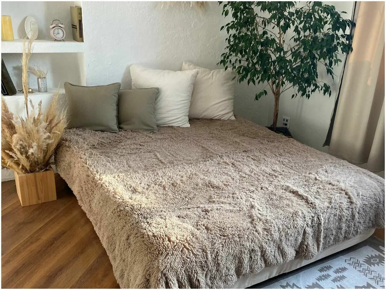 Плед Lusnug "Травка", искусственный мех, евро, 200x220см, плюшевый