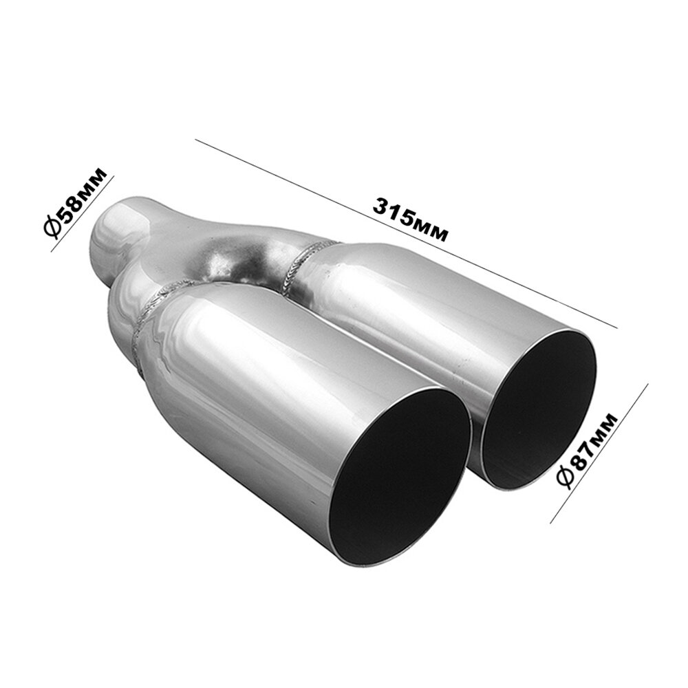 Насадка на глушитель универсальная двойная Dвх 58, Dвых 2х87mm (длина 315mm) из нержавеющей стали