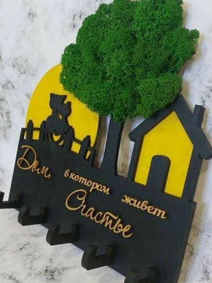 Ключница "Кошки под луной" со стабилизированным мхом, ТаТем