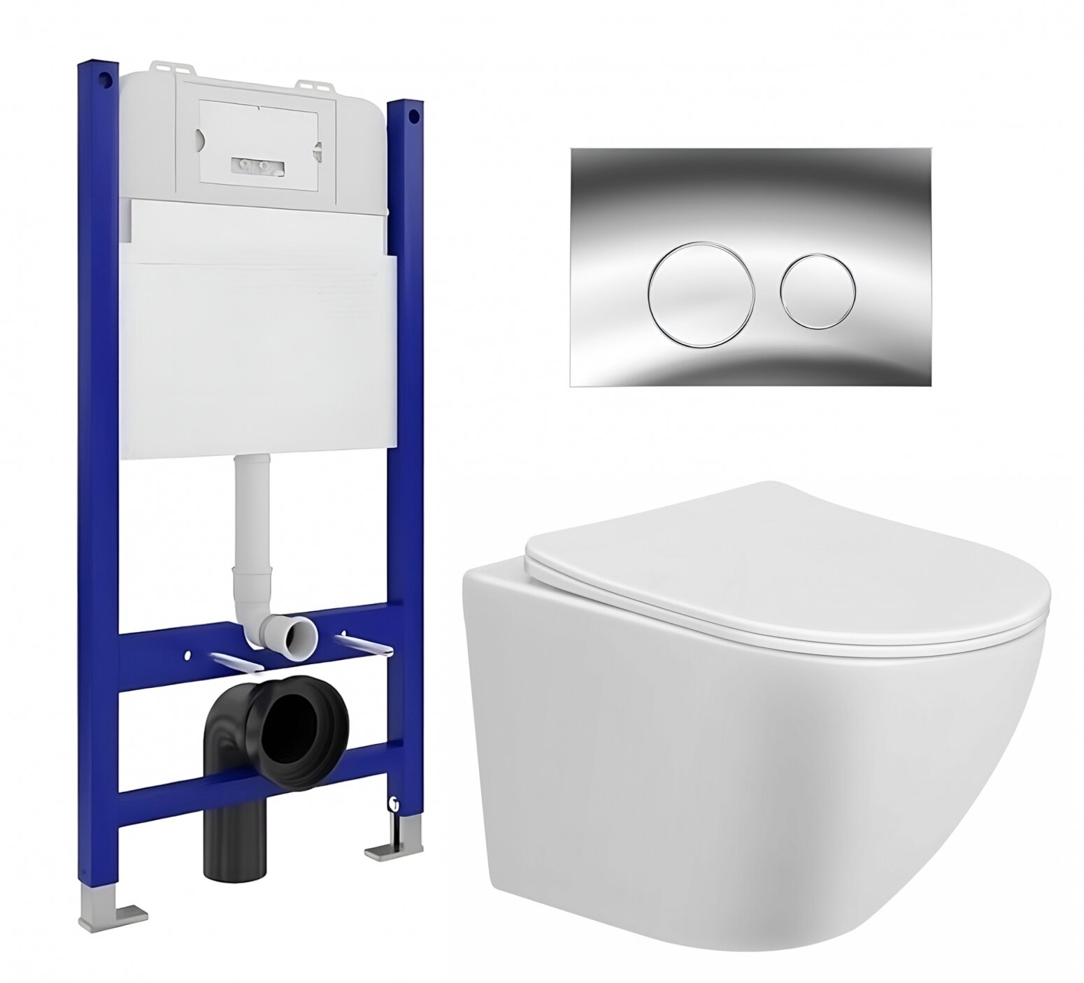 Комплект 3 в 1 инсталляция Enio Tecnico 50 EN8050050 + Унитаз подвесной Taliente Amato AM25010 + кнопка хром Rotondo