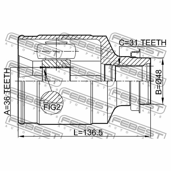 Ремкомплект шруса внутренний для автомобиля Mazda, FEBEST 0511-CX7RH (1 шт.)