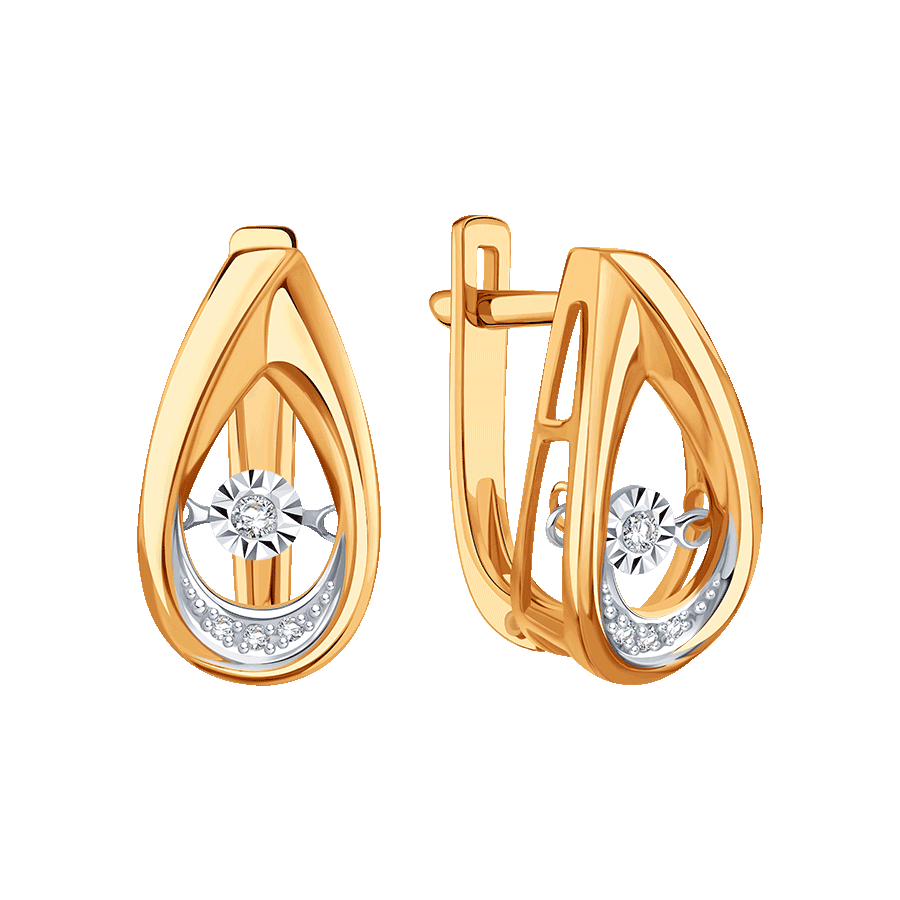 Серьги, красное золото, 585 проба, бриллиант
