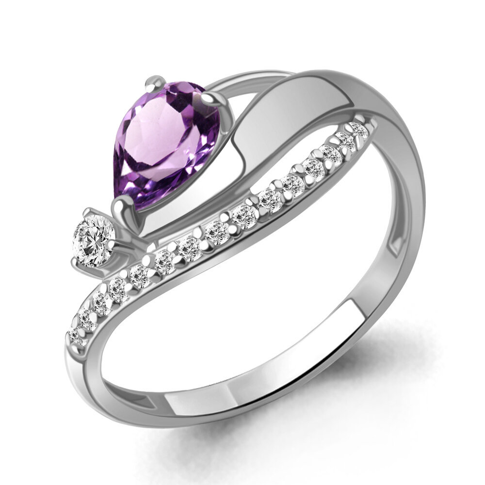 Кольцо, серебро, 925 проба, родирование, аметист, фианит