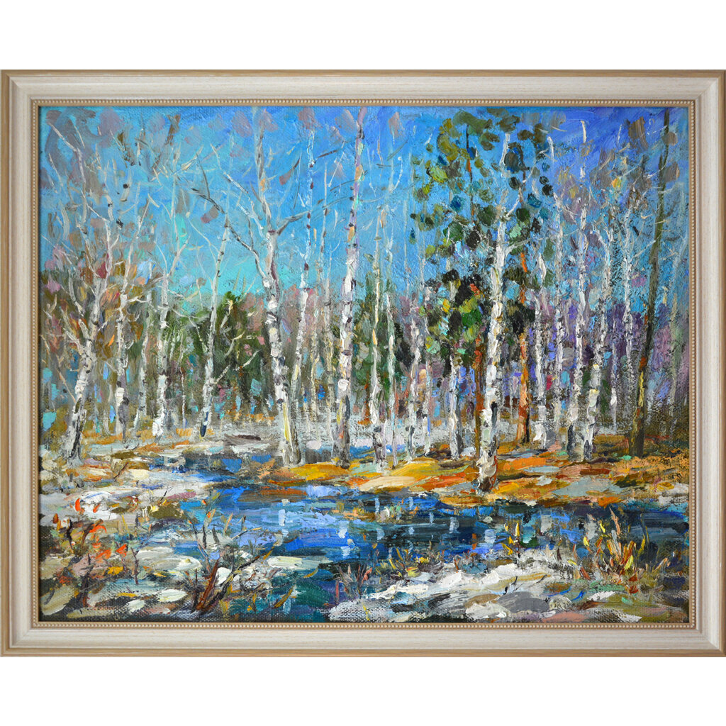 Картина, пейзаж, "Весеннее пробуждение" 50х60, холст/ масло, ручная работа