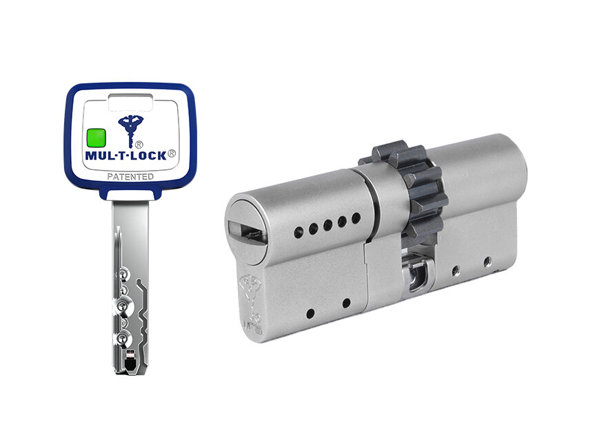 Цилиндр Mul-t-Lock MT5+ ключ-ключ 110мм (размер 60х50 мм) - Никель, Шестеренка (3 ключа)