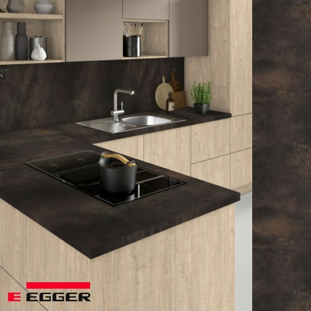 Столешница для кухни Egger 2700х600x38мм с торцевыми планками. Цвет - Титанит антрацит