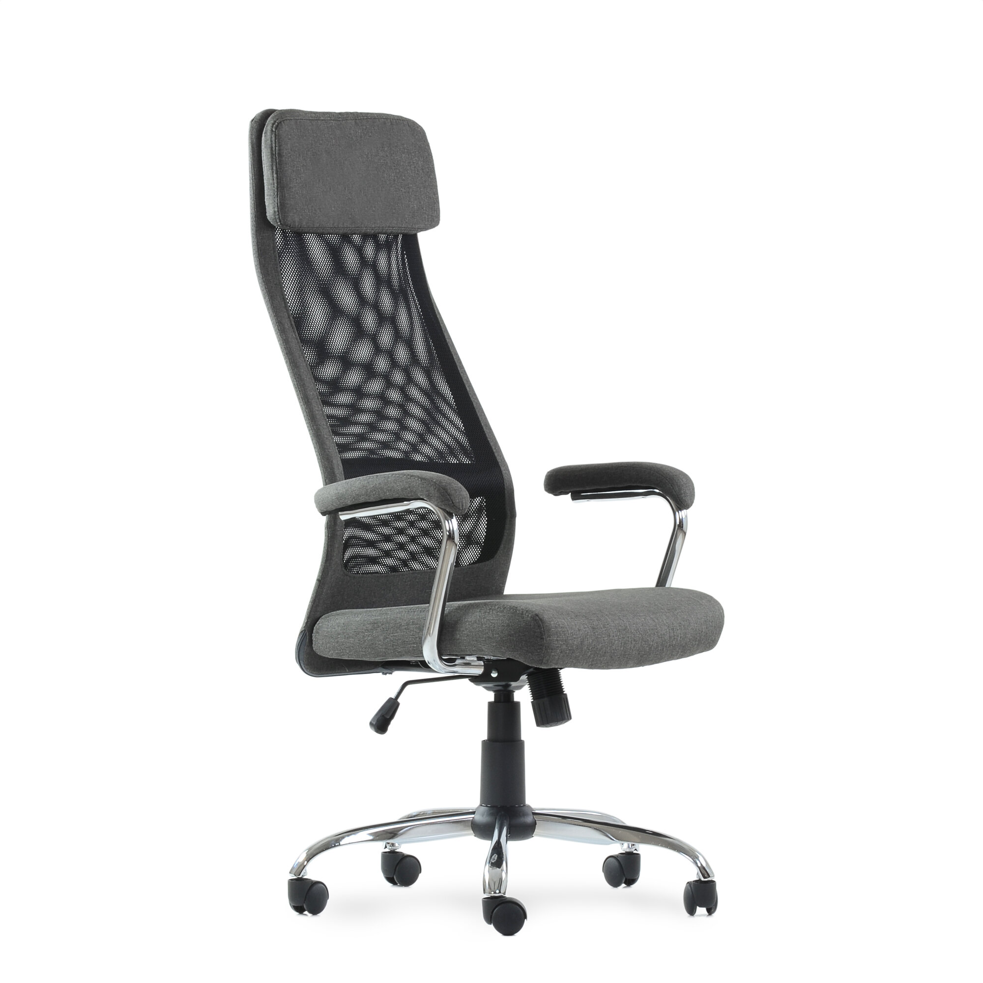 Кресло Barneo K-115, для персонала, газлифт, серая ткань, чёрная сетка