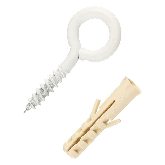 Шуруп-кольцо белого цвета 10х3х5мм с дюбелем 4 шт набор крепежа для монтажа