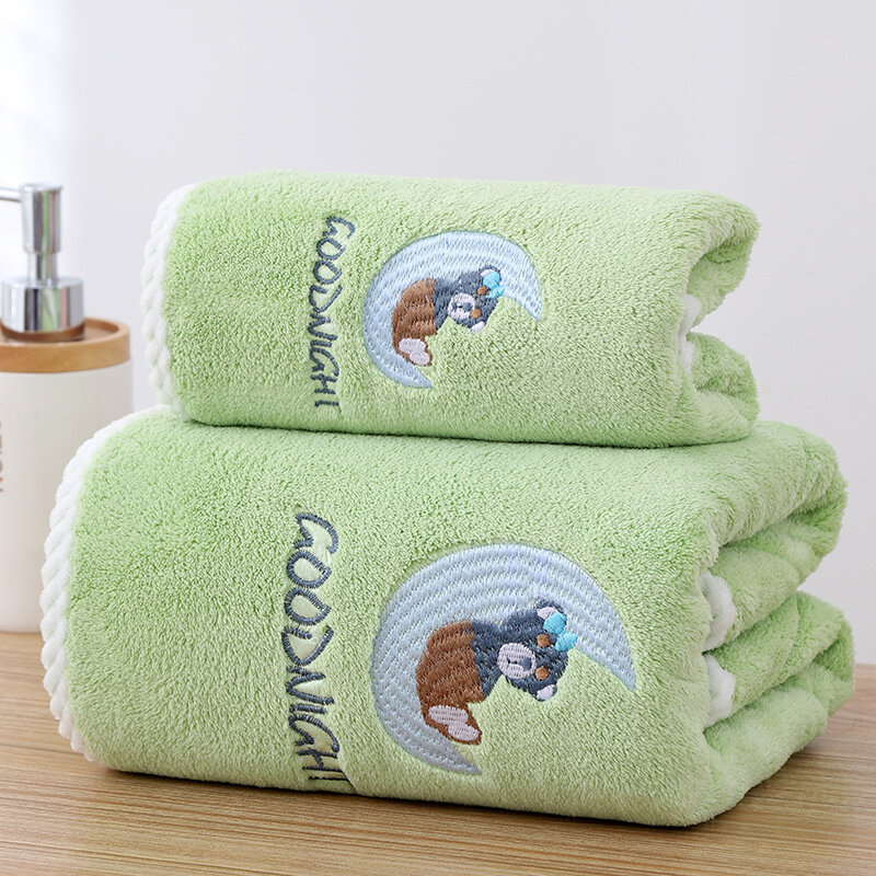 Коралловые флис полотенце банное полотенце костюм мультфильм вышивка края абсорбент подарок салон красоты мыть