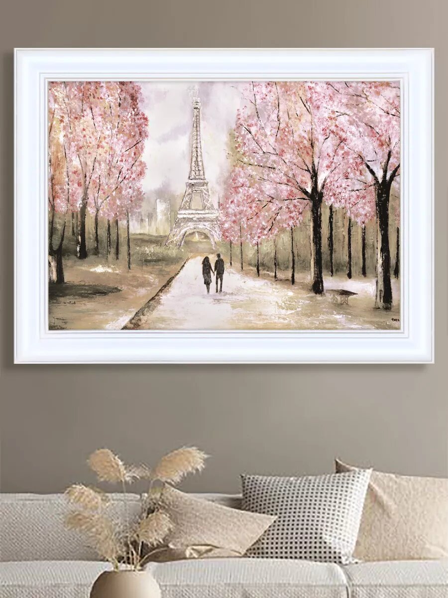 Картина в белой раме для кухни на стену Париж интерьерная