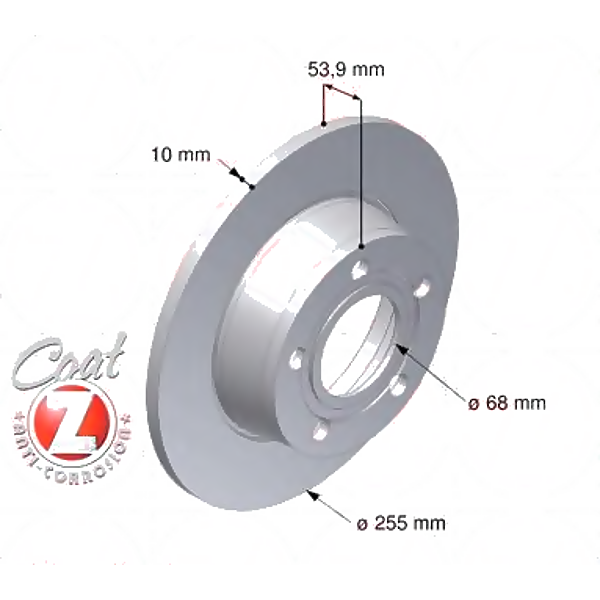 ZIMMERMANN 100.3322.20 (4B0615601A) диск торм Audi (Ауди) a6 1.8t-2.5tdi 97- зад не вент 255x10