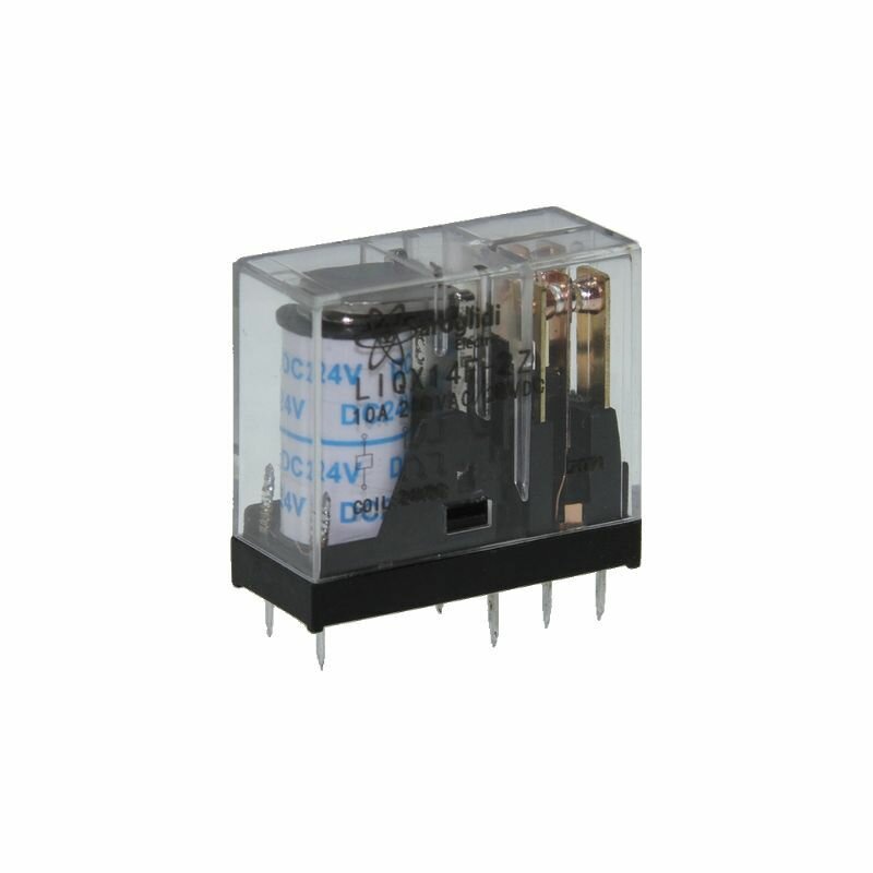 Реле промежуточное Saroglidi Electric LIQX-14F 2Z DC 12V, 10 А, 2 переключающих группы, прозрачное