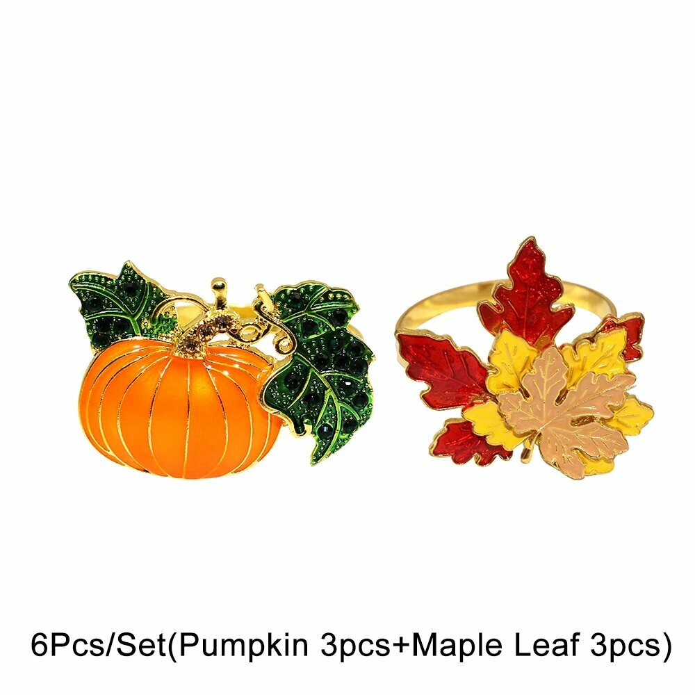 6 шт, кольца для салфеток с тыквой и стразами, фермерский дом, осенний держатель для салфеток с кленовым листом на День Благодарения, свадьбу, Рождество, обеденный стол, декабрь
