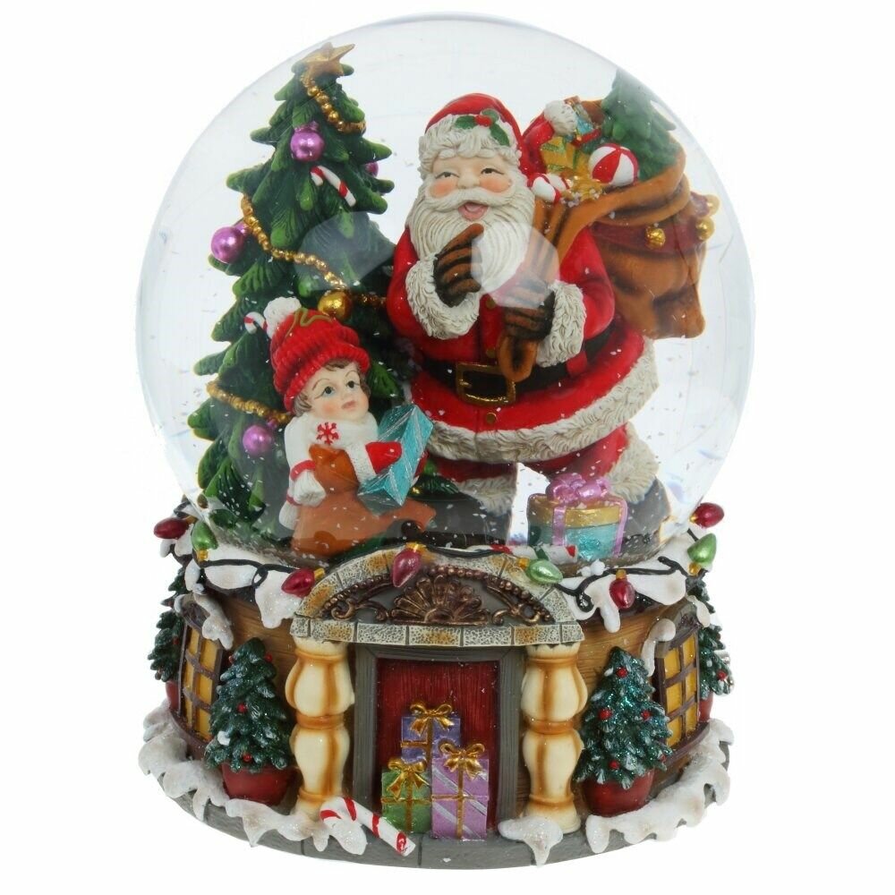 Фигурка в стеклянном шаре "Санта" музыка от ключа, D15 см, 15х15х21 см