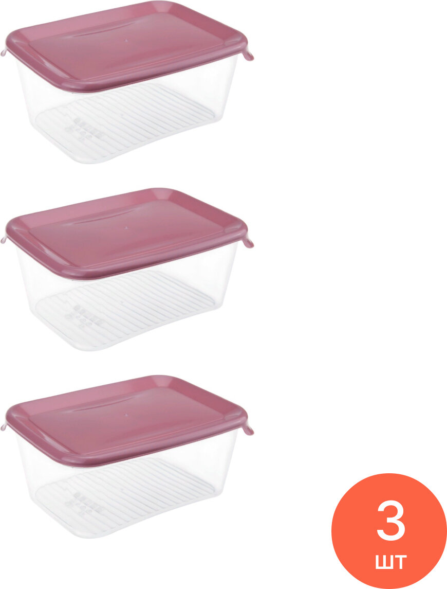 Контейнер для хранения продуктов Idea / Идея Практик полипропилен с крышкой прозрачный, 17×12.5×7см объем 1л / емкость герметичная для СВЧ (комплект из 3 шт)