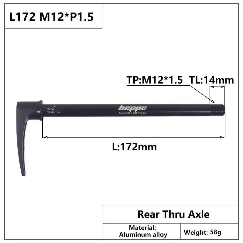 HEPPE сквозная ось для велосипеда 12x142/148/100/110 черный L172 M12x1.5 TL14