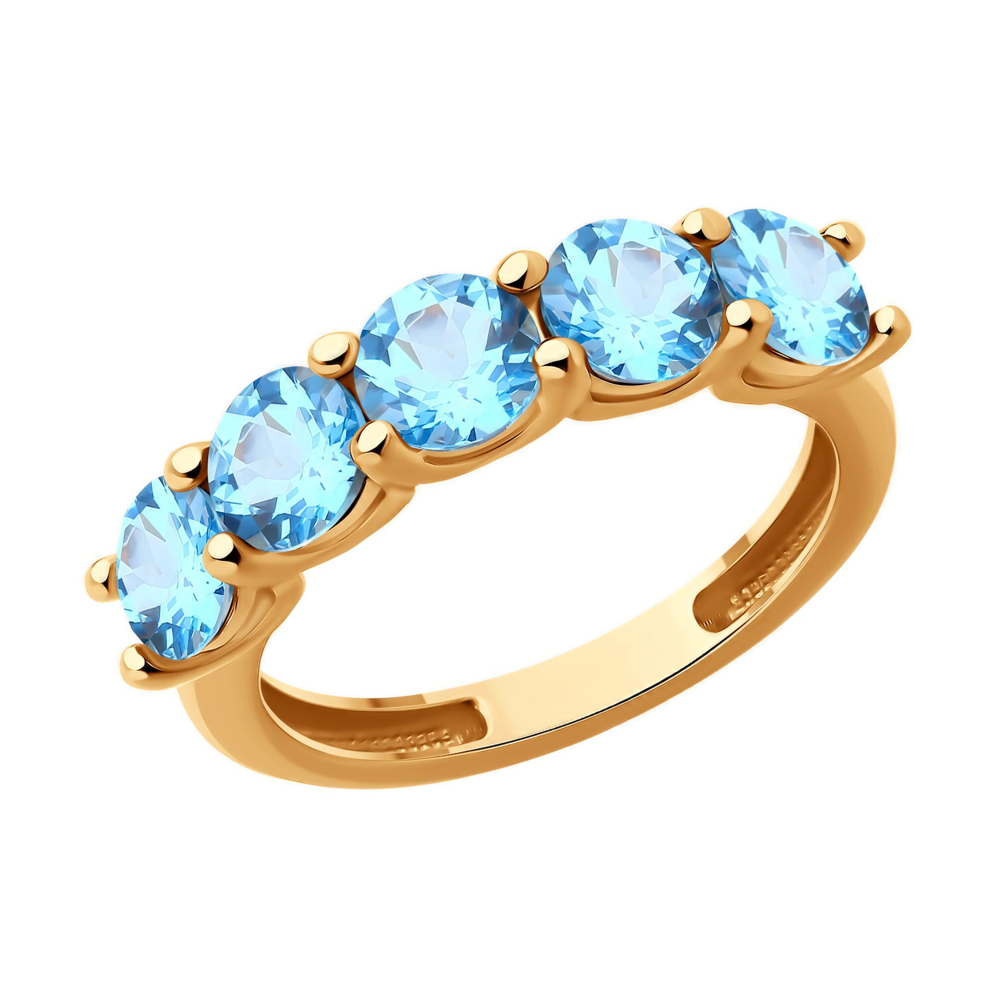 Кольцо дорожка, красное золото, 585 проба, топаз