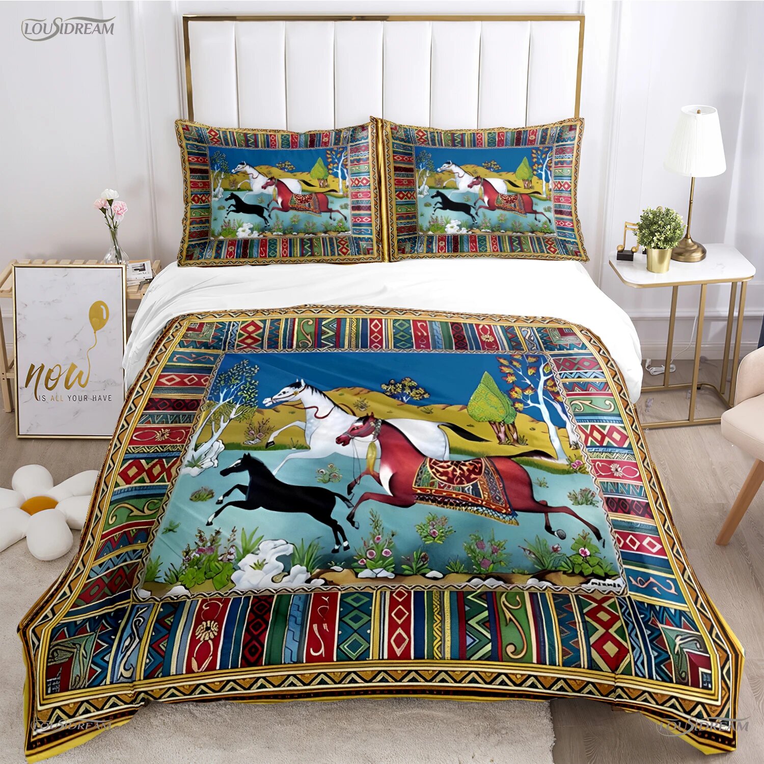 LOUSIDREAM Этнический комплект постельного белья из Бирюзовый, AU Single 145x210cm, Style D