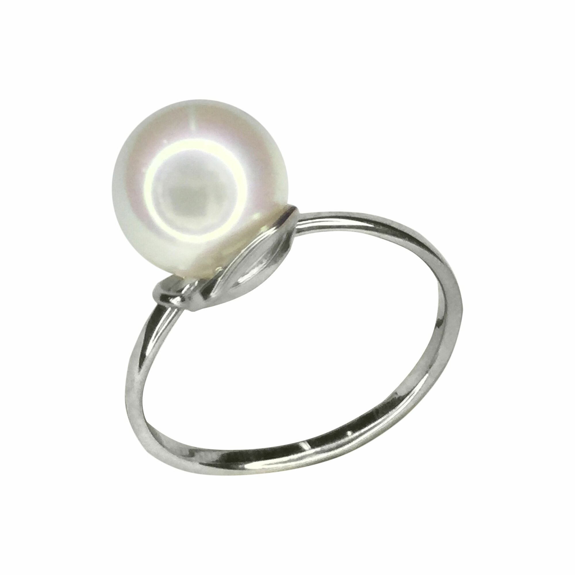 Кольцо тонкое, серебро, 925 проба, родирование, жемчуг