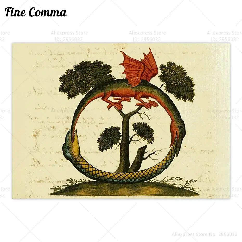 Винтажный постер с драконом Ouroboros Fine Comma Style A5 15x21cm No Frame