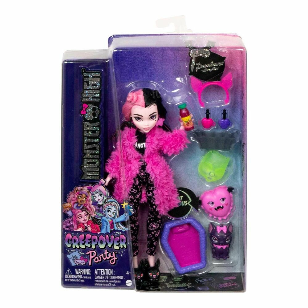 Mattel Monster High Creepover Party Draculaura Doll Школа монстров Модная коллекционная кукла, с одеждой и аксессуарами, Подходит для детей старше 4 лет