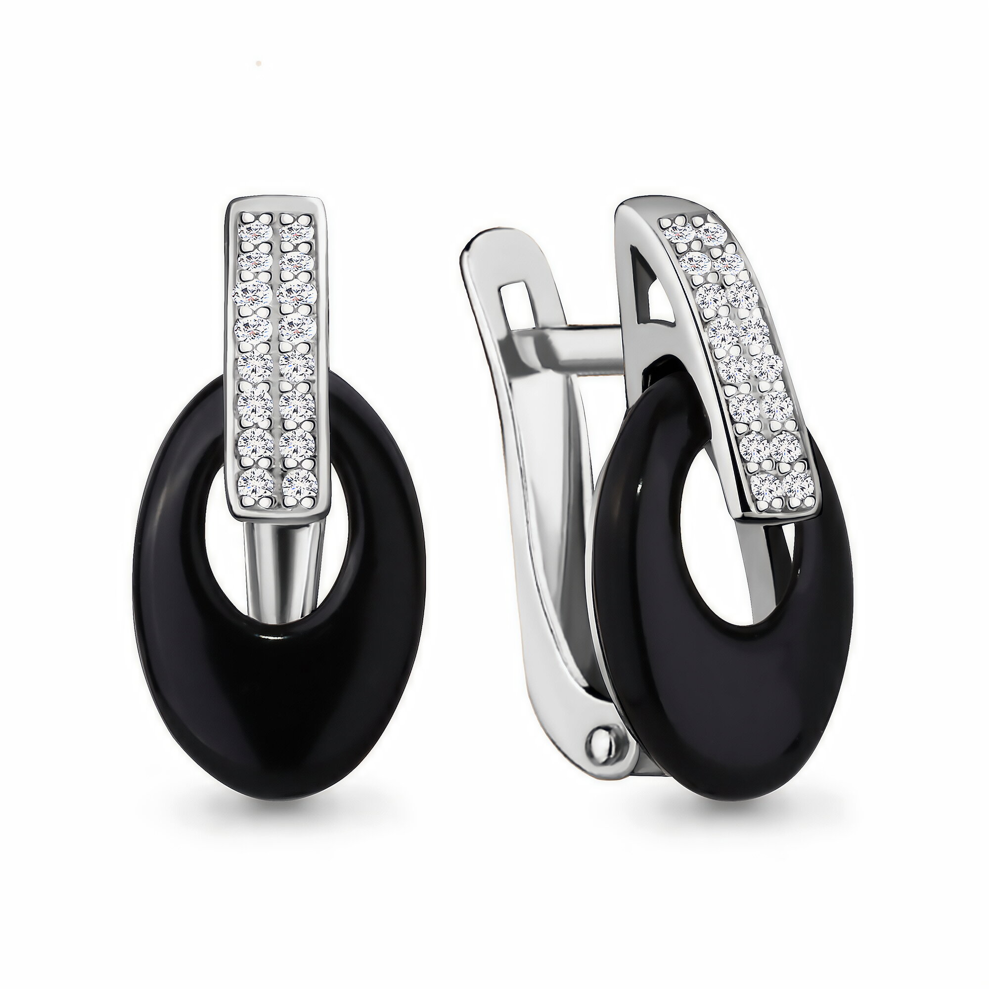 Серьги, серебро, 925 проба, родирование, керамика, фианит