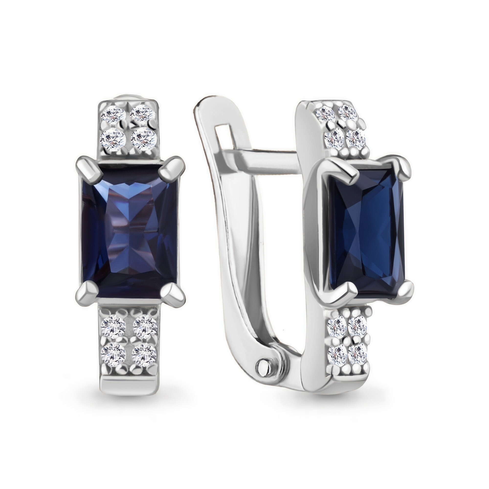 Серьги, серебро, 925 проба, родирование, сапфир синтетический, фианит