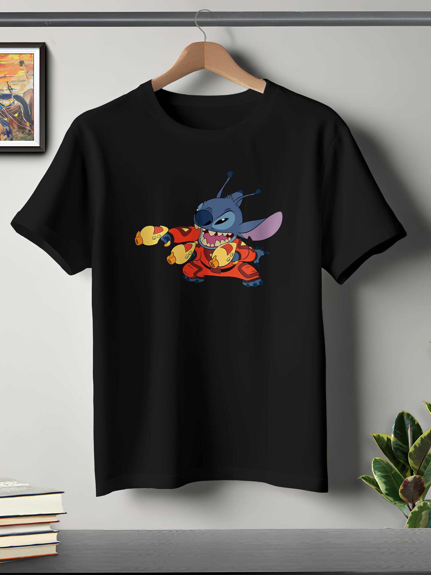 Футболка  Детская ONEQ 116 (6-7) размер с принтом Стич, черная