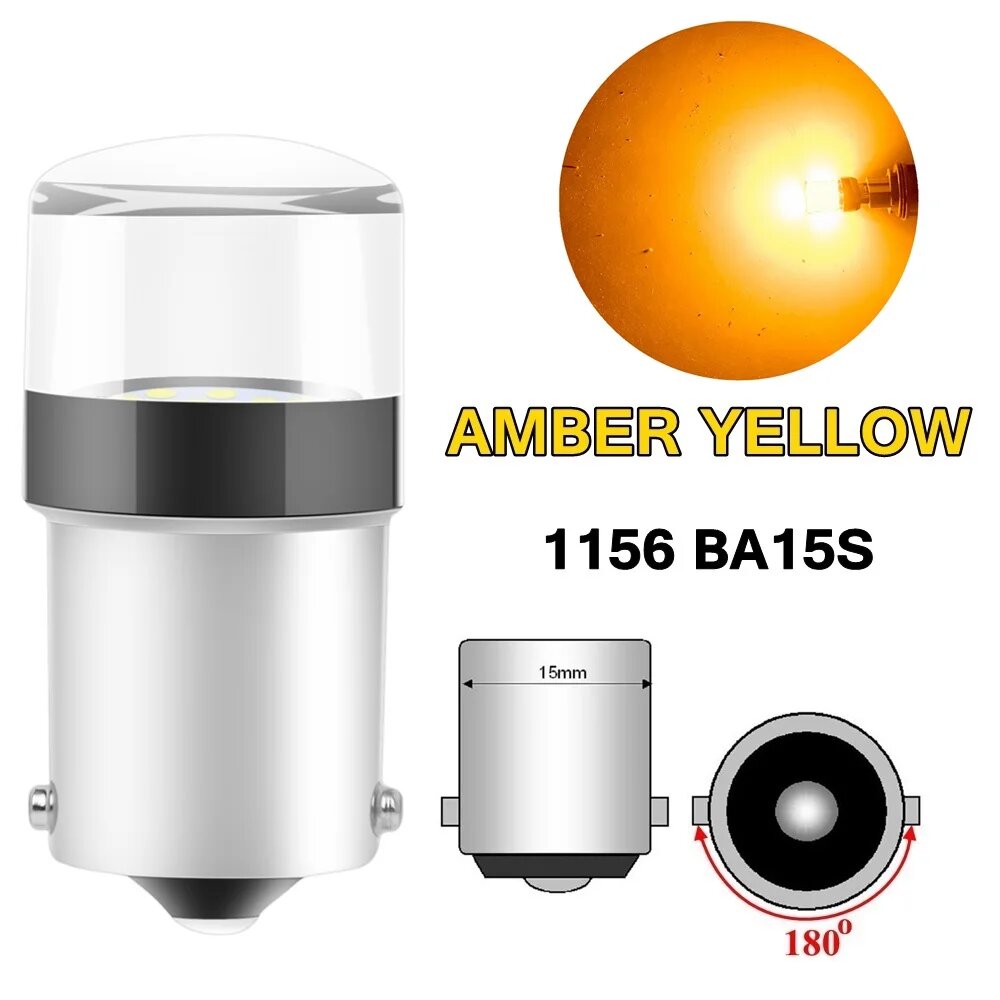 2 шт, Автомобильные светодиодные лампы для задних фонарей, указателей поворота, 1156 BA15S Yellow