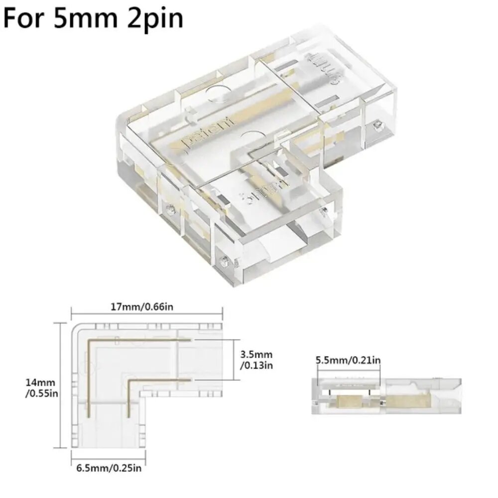 Светодиодные разъемы COB, 90 градусов, 5/8/10 мм, без пайки для лент RGB, 2/3/4-контактный 5mm-2pin