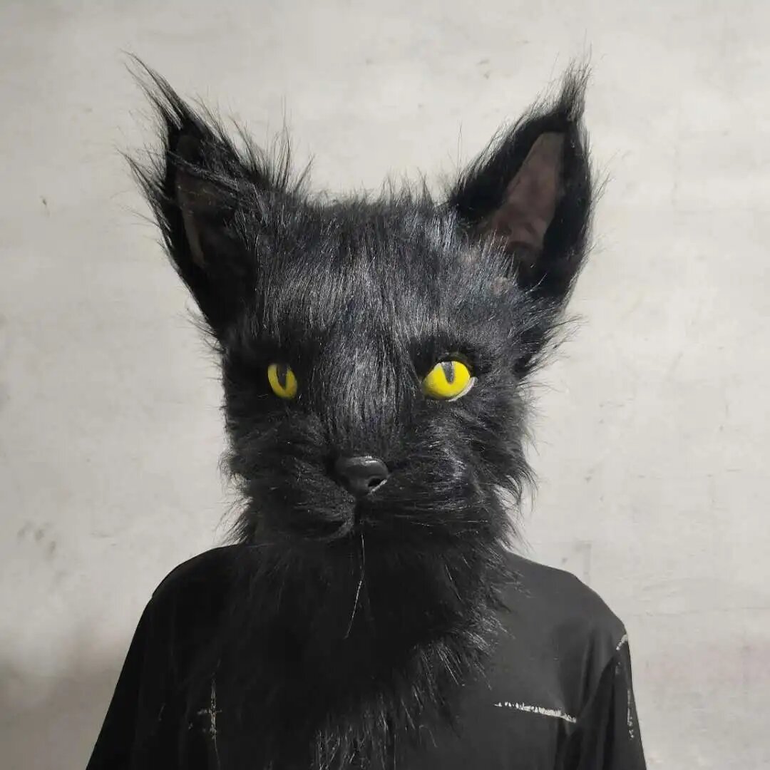 Латексная маска кошки Blackburro для взрослых Черный, черный