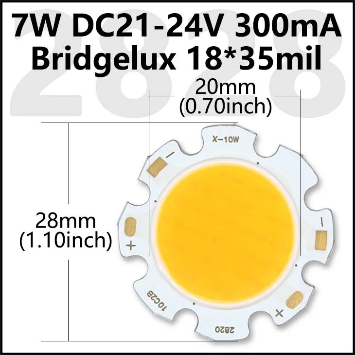 Bridgelux COB светодиодный чип 3Вт-40Вт для светильников 2828 7W DC21-24V, Neutral White